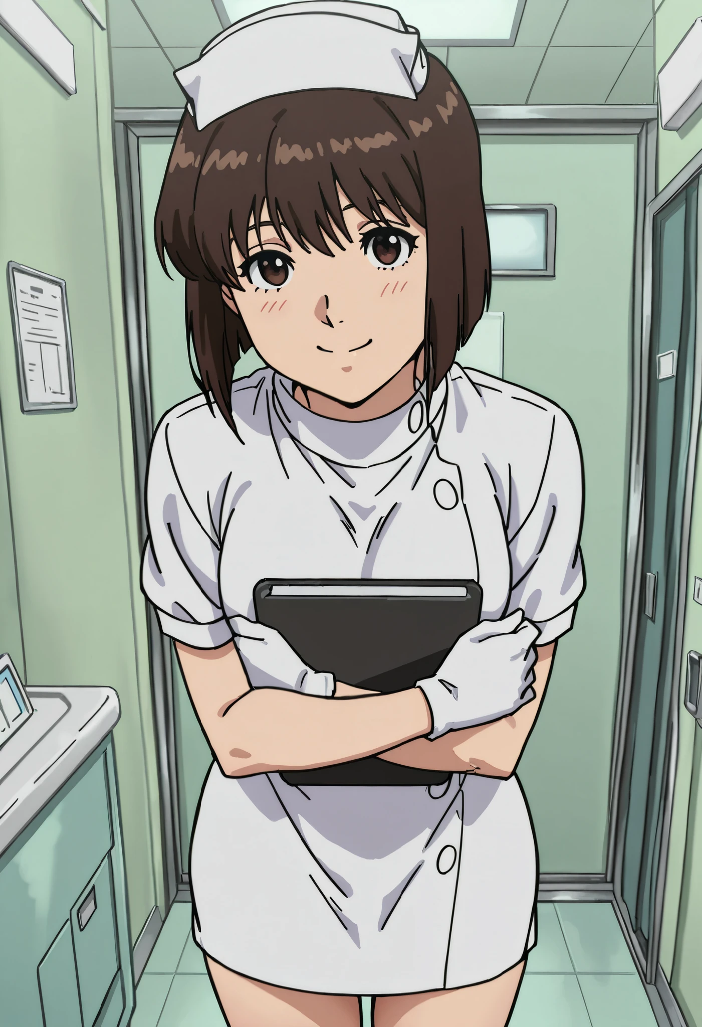 Anime character in a hospital room with a tablet computer（hagiwara ...