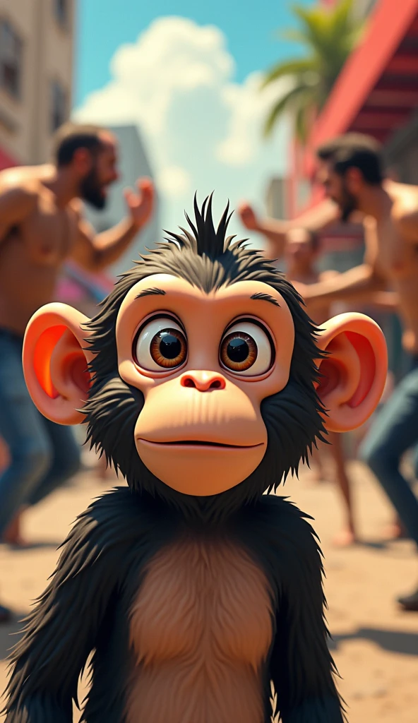 Well behaved monkey watches (eyes enlarged as in comics) in awe as ...
