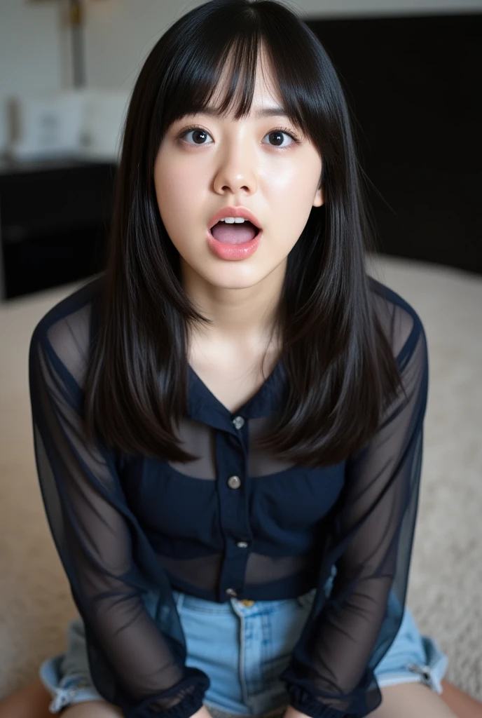 Girl, black hair, for long hair , Open Your Mouth wide and stick your ...