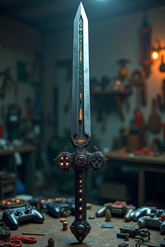 Make a sword made out of gaming console controlers - SeaArt AI