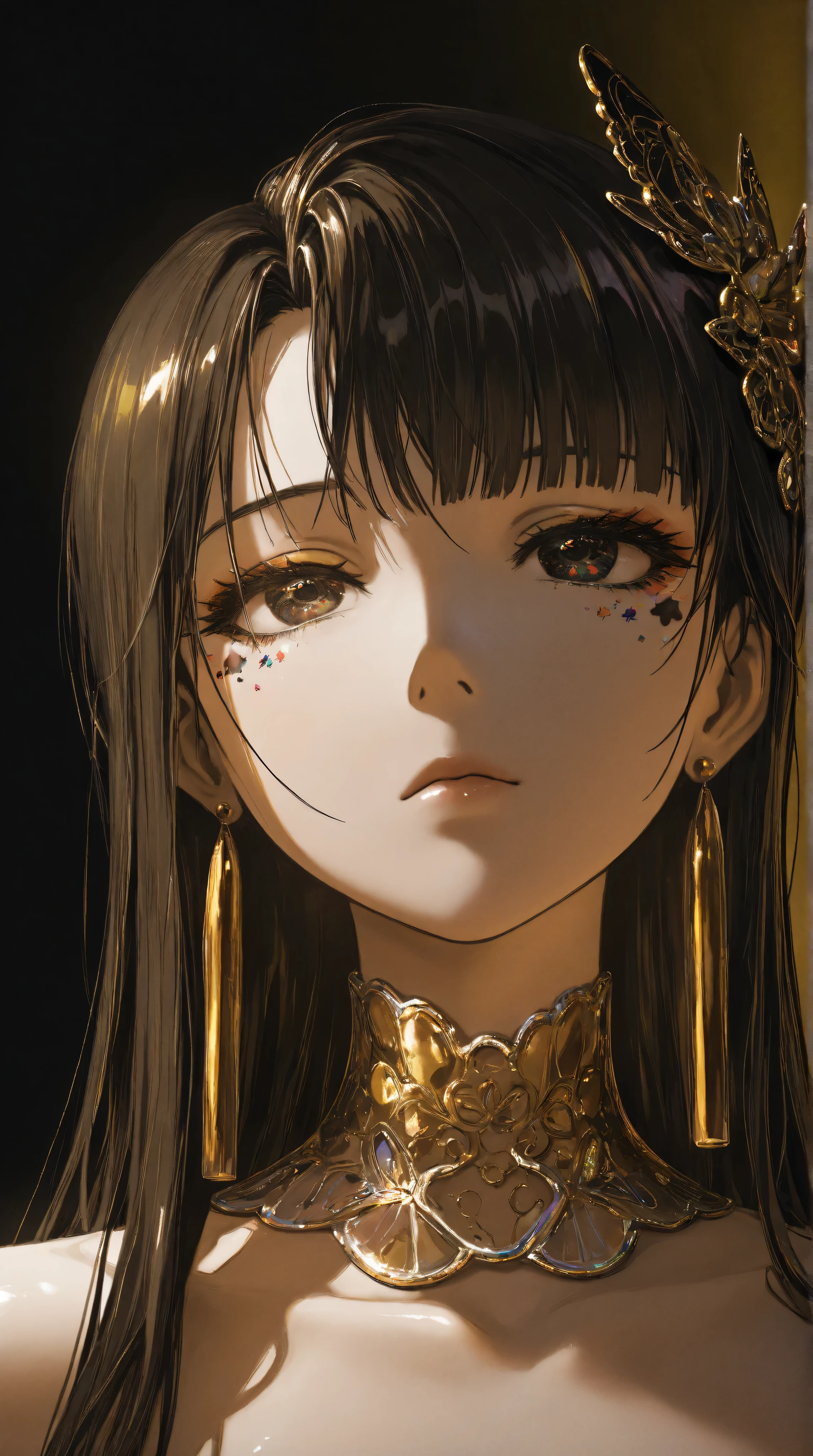 Anime girl with a gold choke and a gold necklace - SeaArt AI