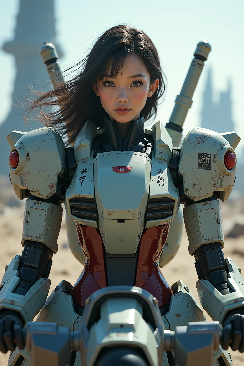 A realistic image of a beautiful young woman in a Mobile Suit Gundam RX ...