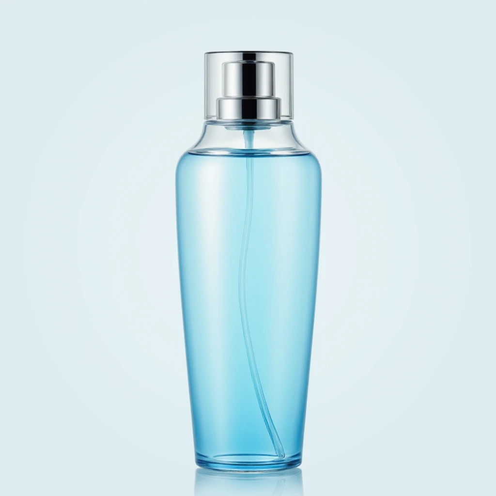 A light-blue, almost translucent, cylindrical cosmetic bottle - SeaArt AI