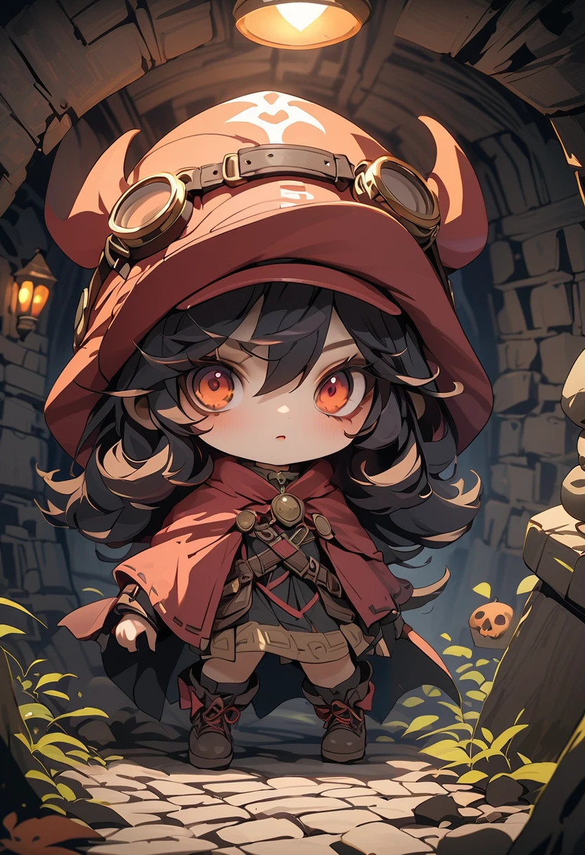 Anime-style chibi character wearing goggles and hat,poncho,expedition ...