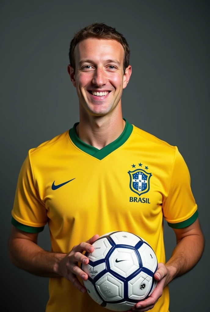 " Mark Zuckerberg wearing the Brazilian soccer team jersey, smiling and ...