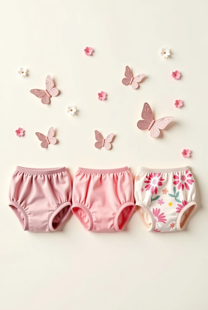 Three pairs of baby diapers with flowers and butterflies on them ...