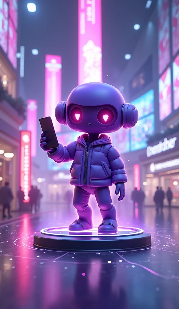 YYHB, A stunning 3D illustration of a lively, purple e-commerce avatar ...