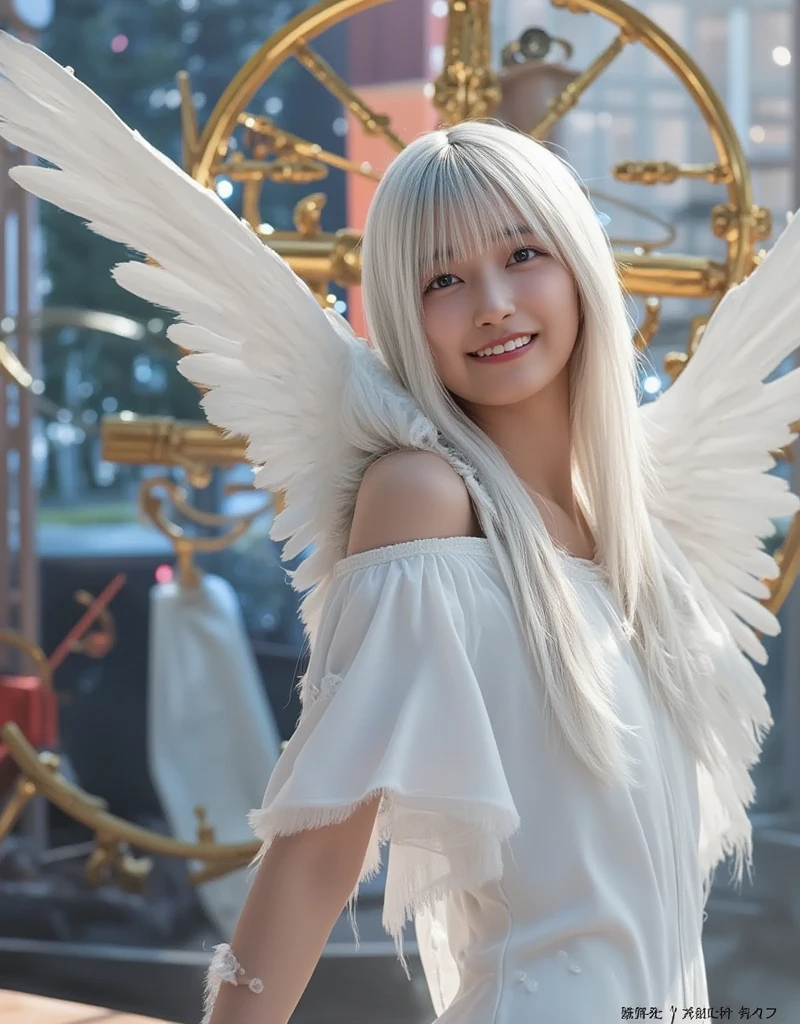 Create a Pure White Cyborg Angel, The gesture of the arrival of the ...