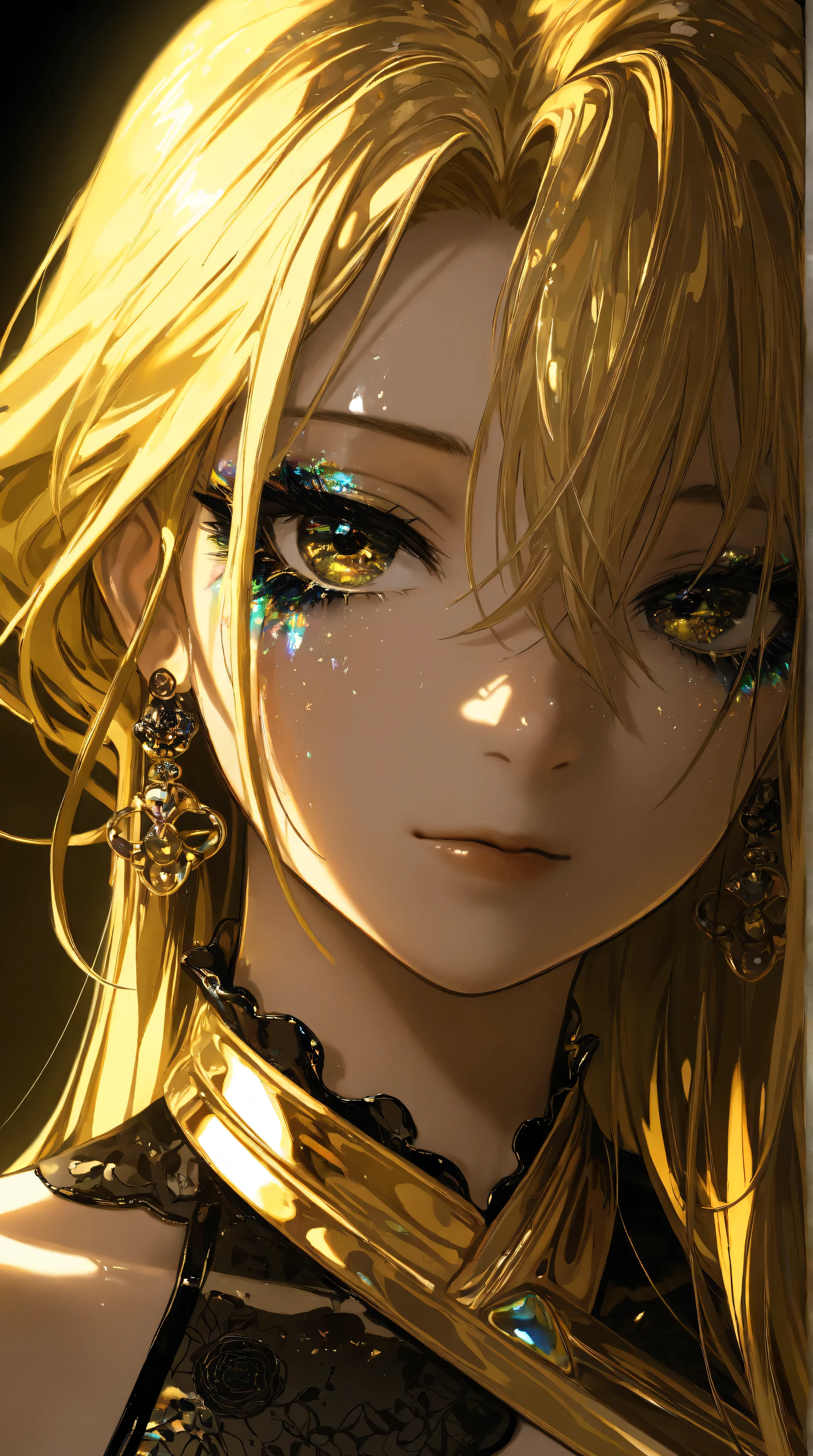 80’s glam rock makeup on shiny android face, anime, 2.5D, Glittery face ...