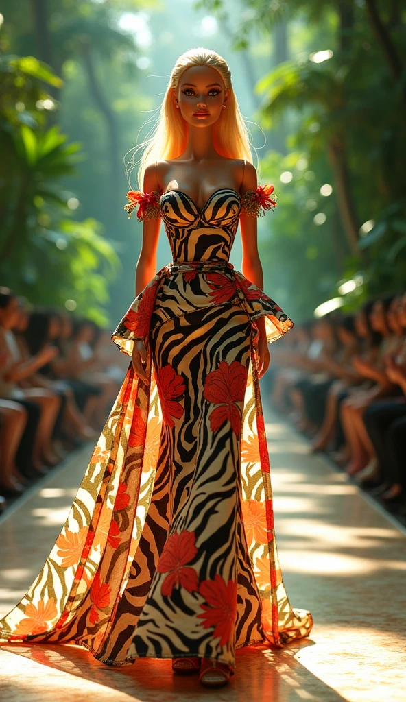 Barbie in a zebra print dress walks down the runway , jungle dress ...