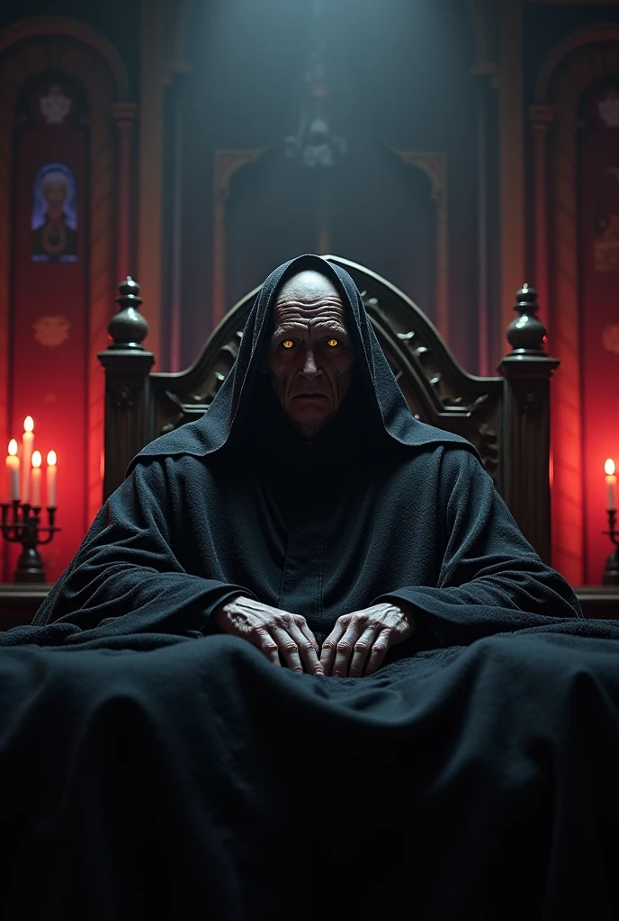 Darth Sidious in his bed in his castle - SeaArt AI