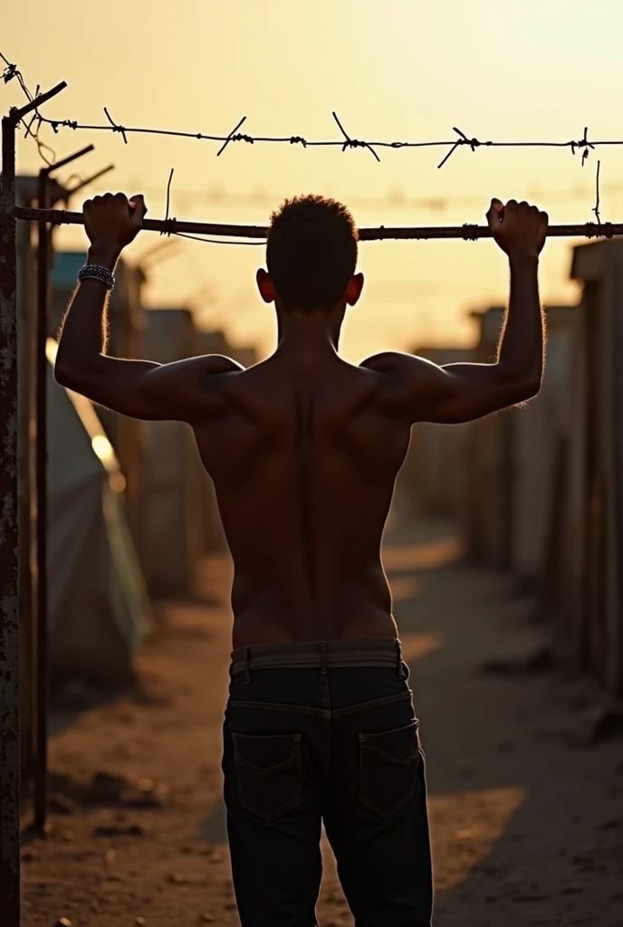 A young man stands with his back to the viewer, gripping a cold - SeaArt AI