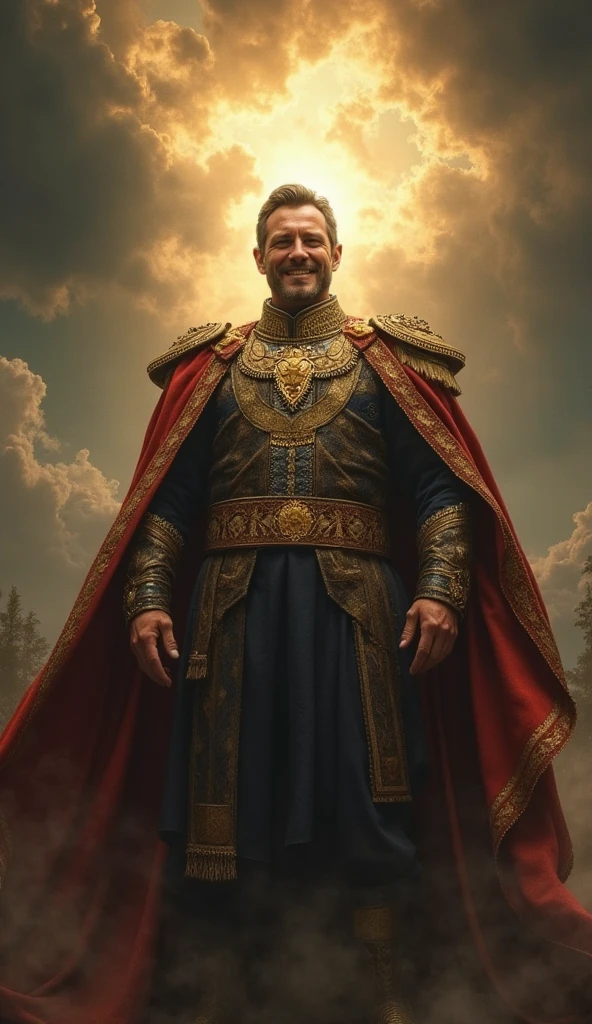 An imposing man with an arrogant look stands out in the center of the ...