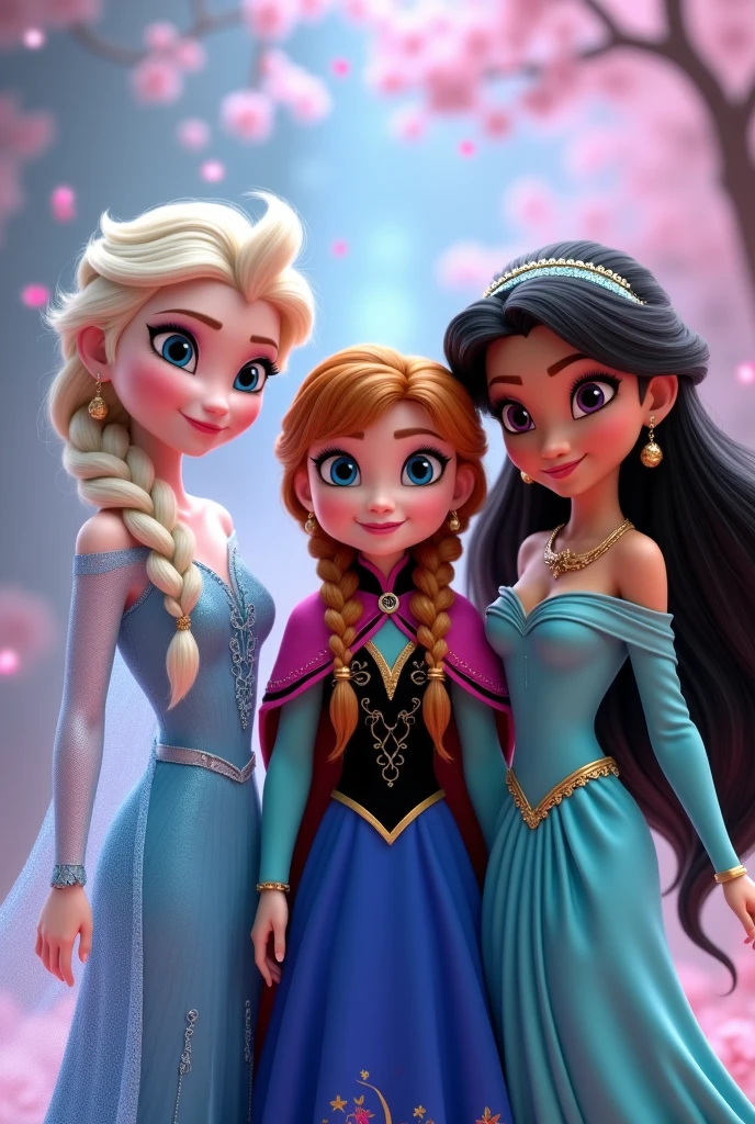 ((Three girls)),(princess Elsa long braided white hair),(princess Anna ...