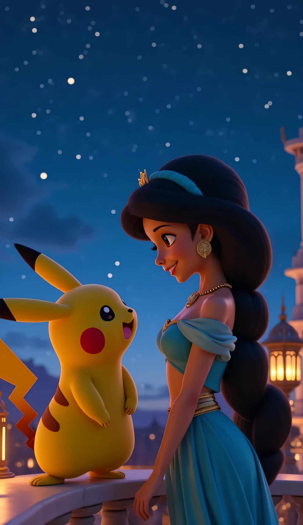 Disney pikachu and pikachu are standing on a ledge - SeaArt AI