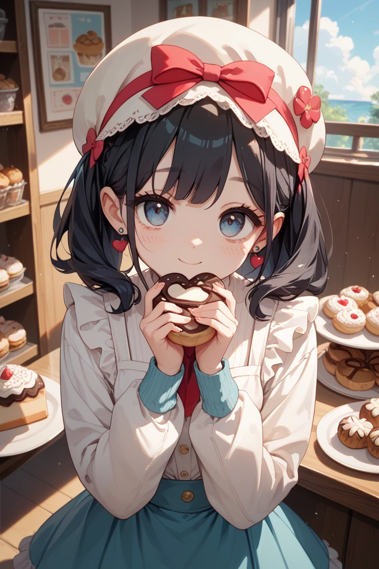 long black hair Droopy eyes cute Bakery worry - SeaArt AI