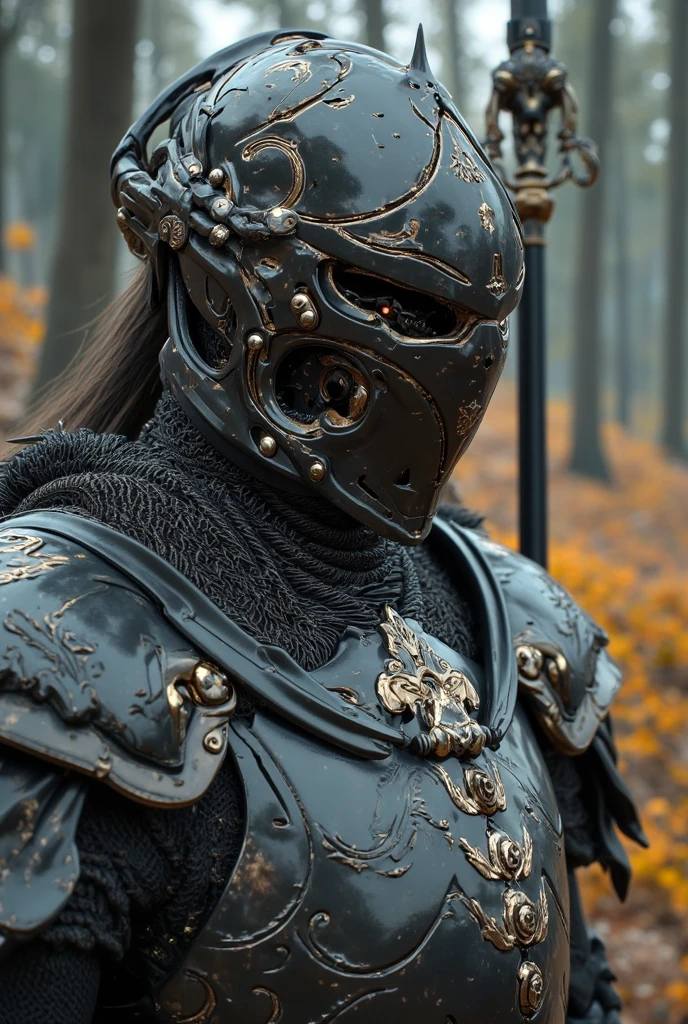 ( fantasy ) ( Wear a cool black medieval full face helmet - SeaArt AI