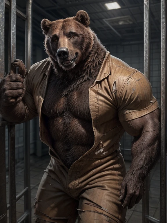 Prison setting, prison cell, bear, equine, orange clothing, prison ...