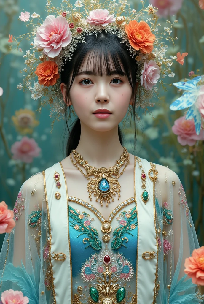 Image of a girls loved by flowers, indescribable beauty, beautiful ...