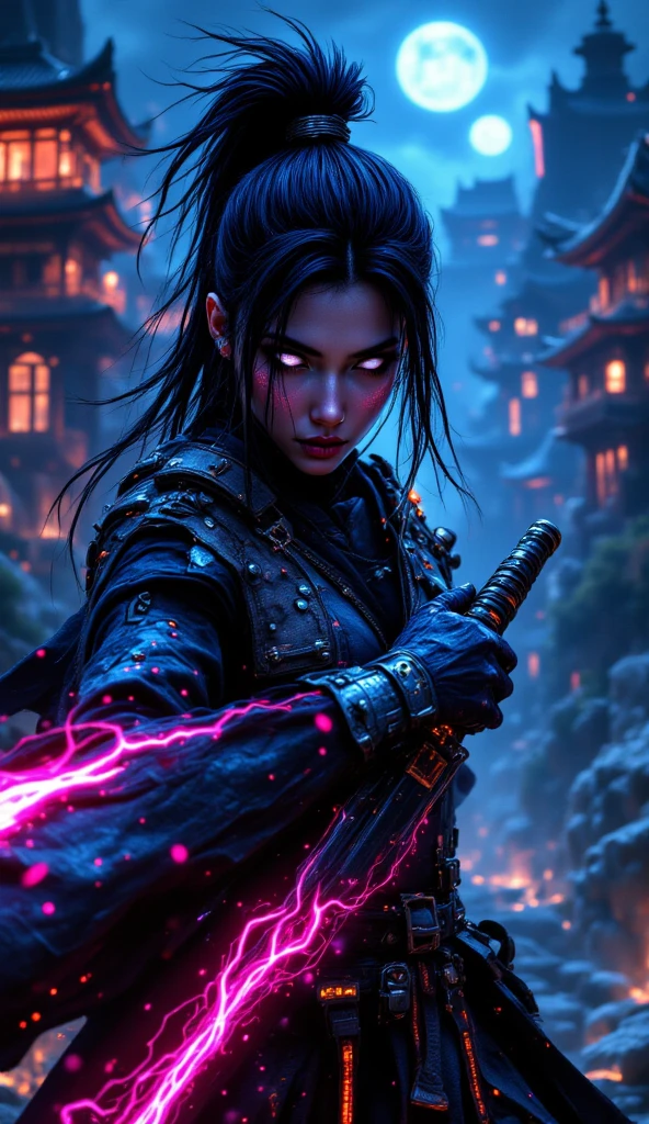 Sci-fi, fantasy, dark, medium closeup to face of cosmic samurai in ...