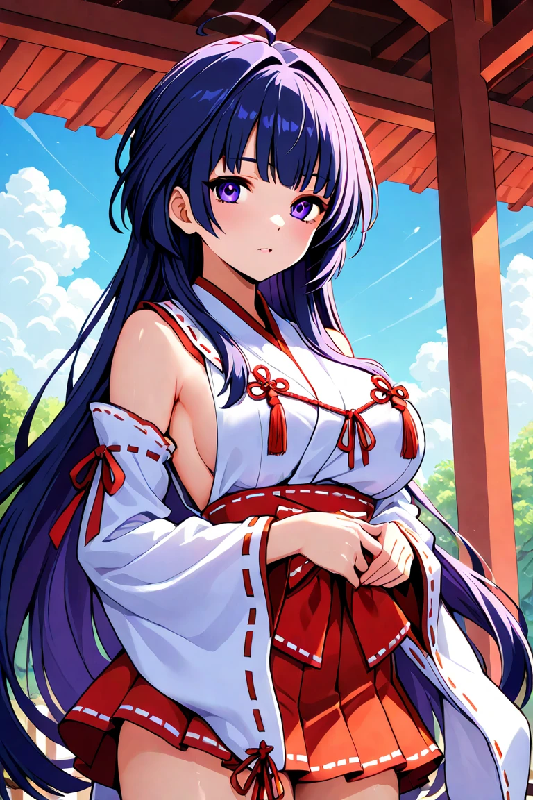 Create an image of Raiden Mei wearing traditional Japanese Miko ...