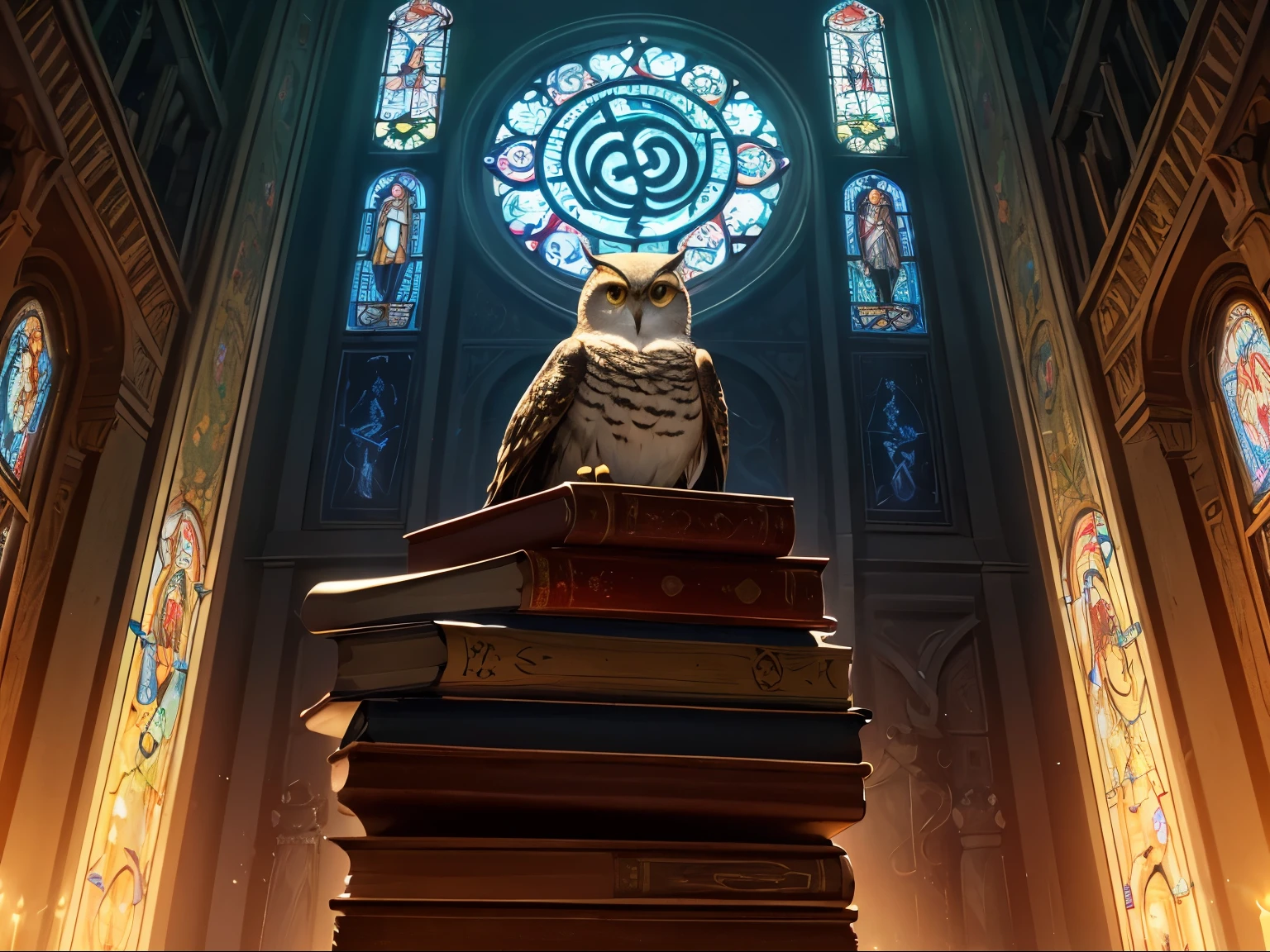 A wise owl perched upon an ancient book, guarding the secrets within ...
