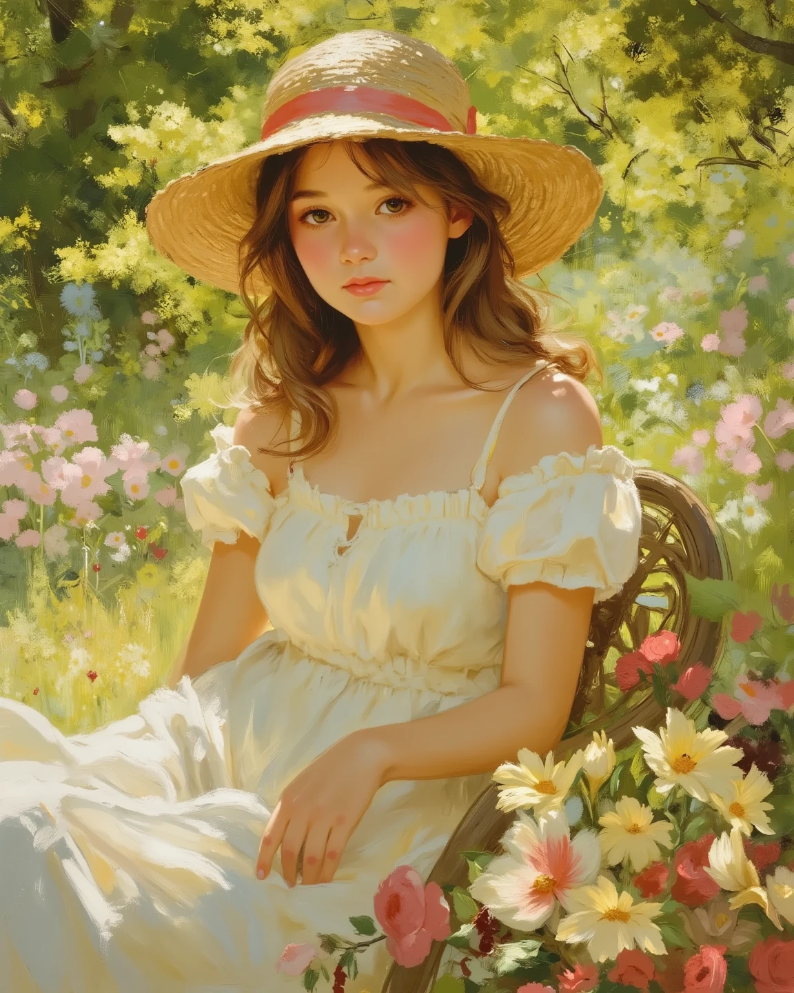 Oil painting, V.V. style, . beautiful girl, summer clothes - SeaArt AI