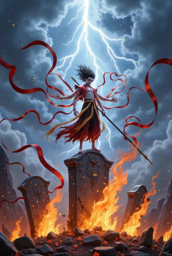 " colored ink splash art style of a crow in a graveyard. Perched on a ...