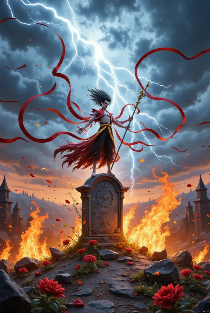 " colored ink splash art style of a crow in a graveyard. Perched on a ...