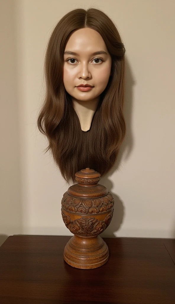 A living room consist of piece of the head of a beautiful woman without ...