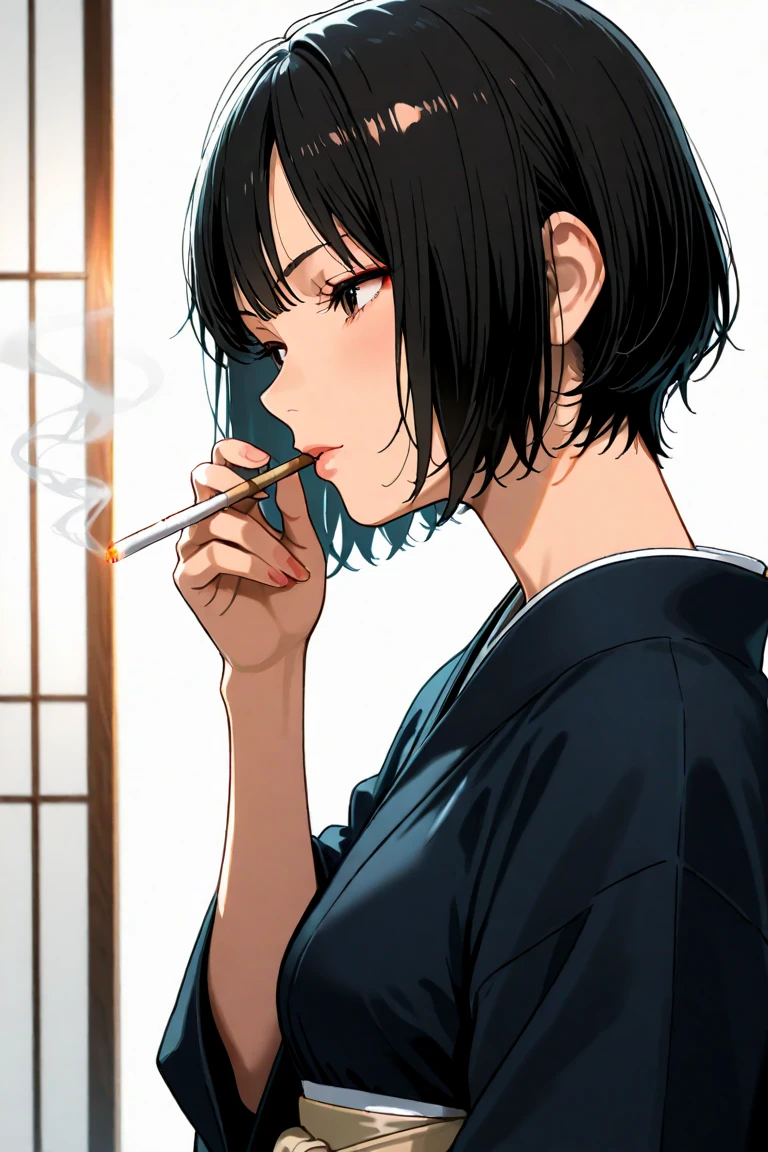 Short hair, japanese girl, smoking cigarette - SeaArt AI