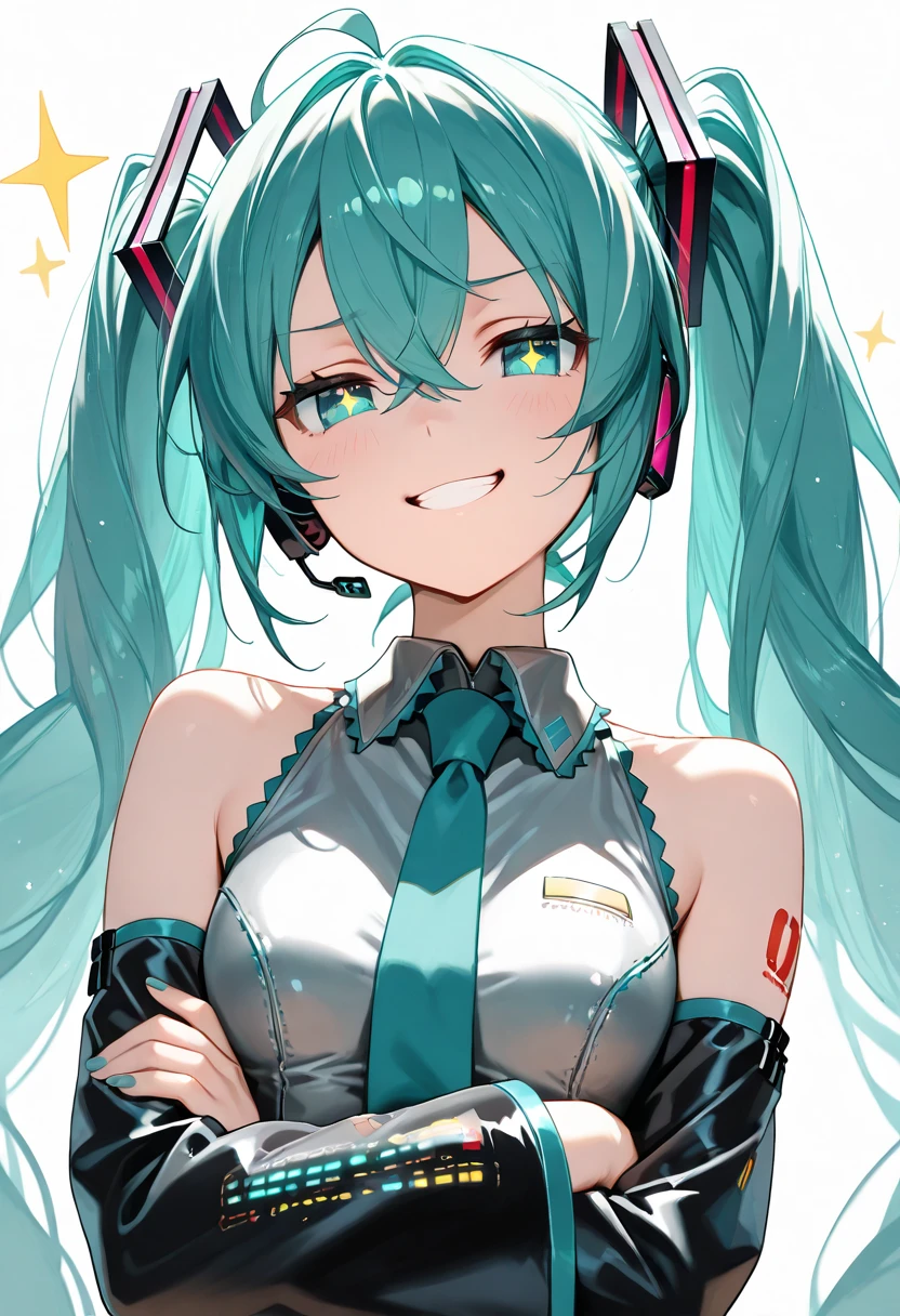 Miku hatsune, ahoge, aqua eyes, aqua hair, crossed bangs, hair between ...