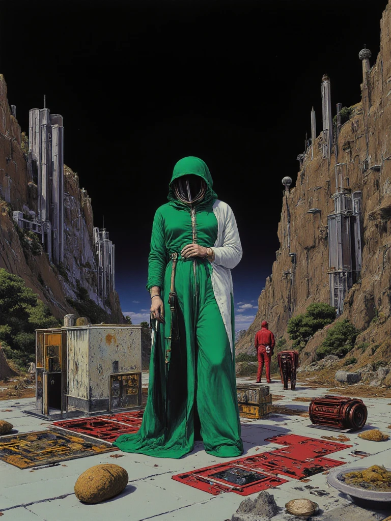 Sadness, head down, floating spread parts of the robe factory on a ...