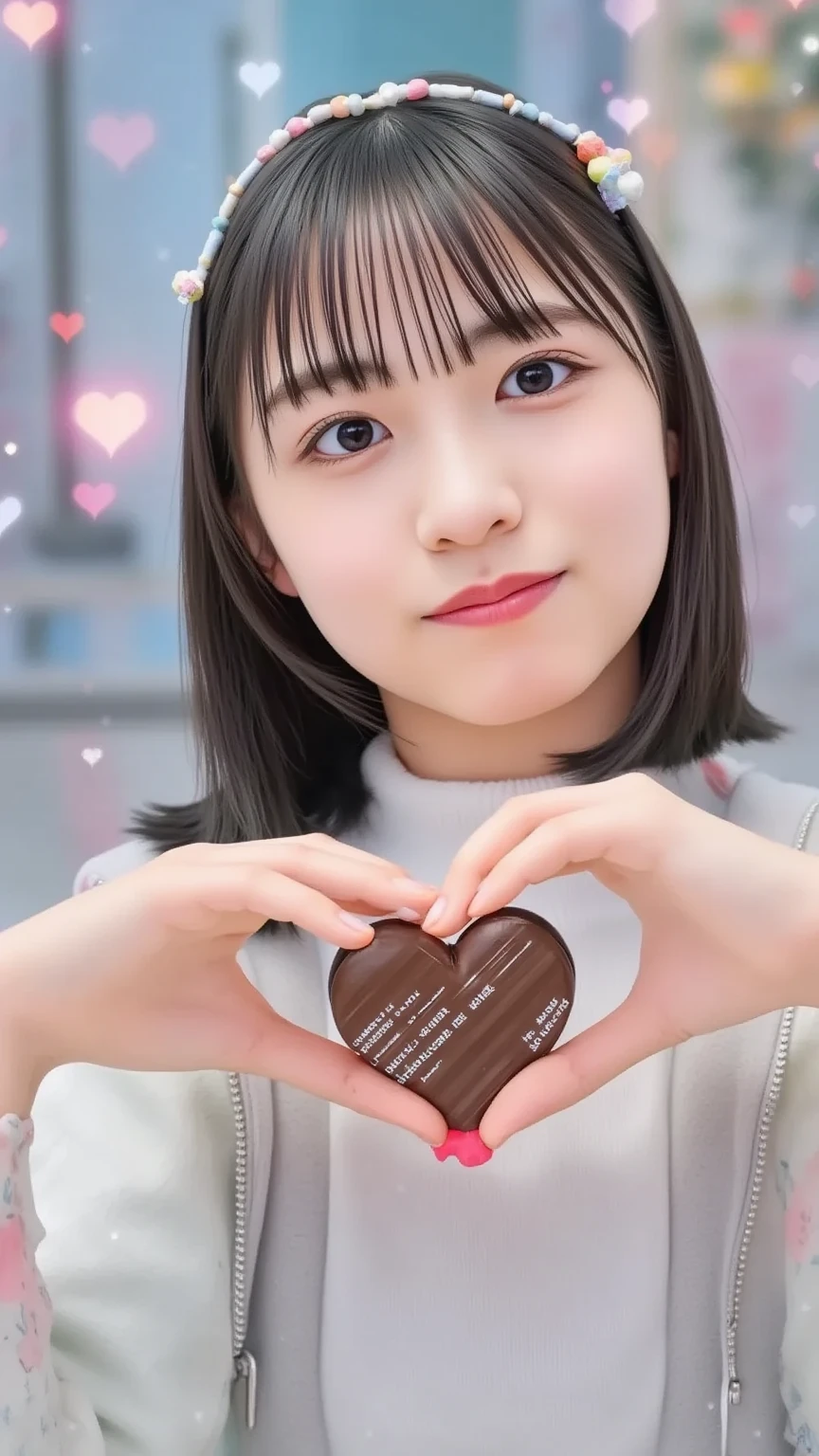 A cheerful アニメ-style バーチャルアイドル girl with sparkling eyes and pastel ...