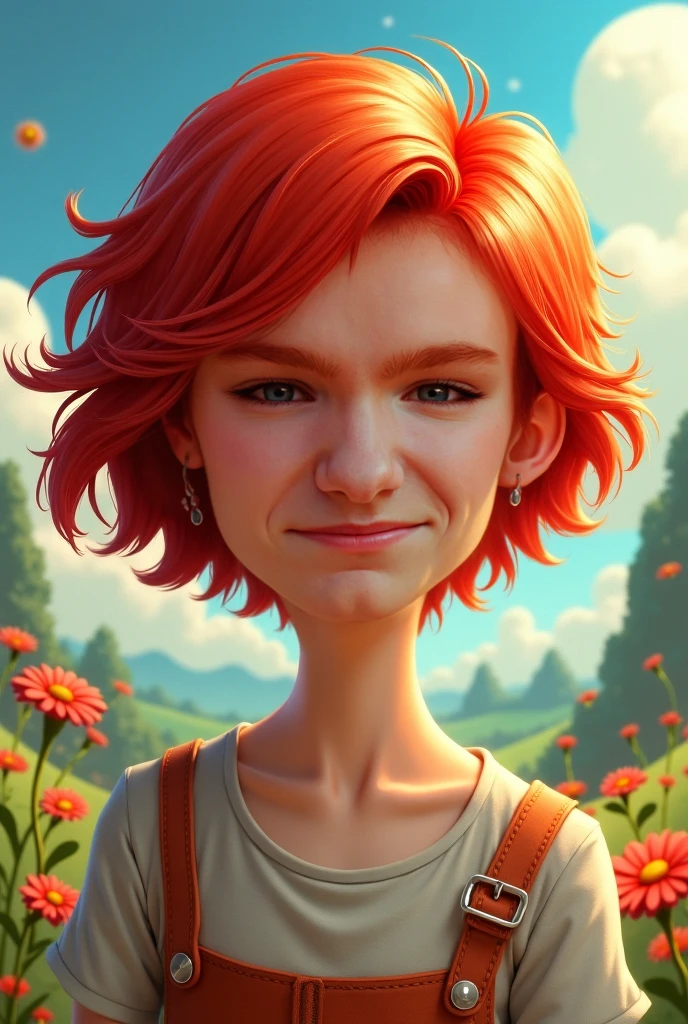 girl , red hair , short hair, green eyes, red eyebrows, freckles ...