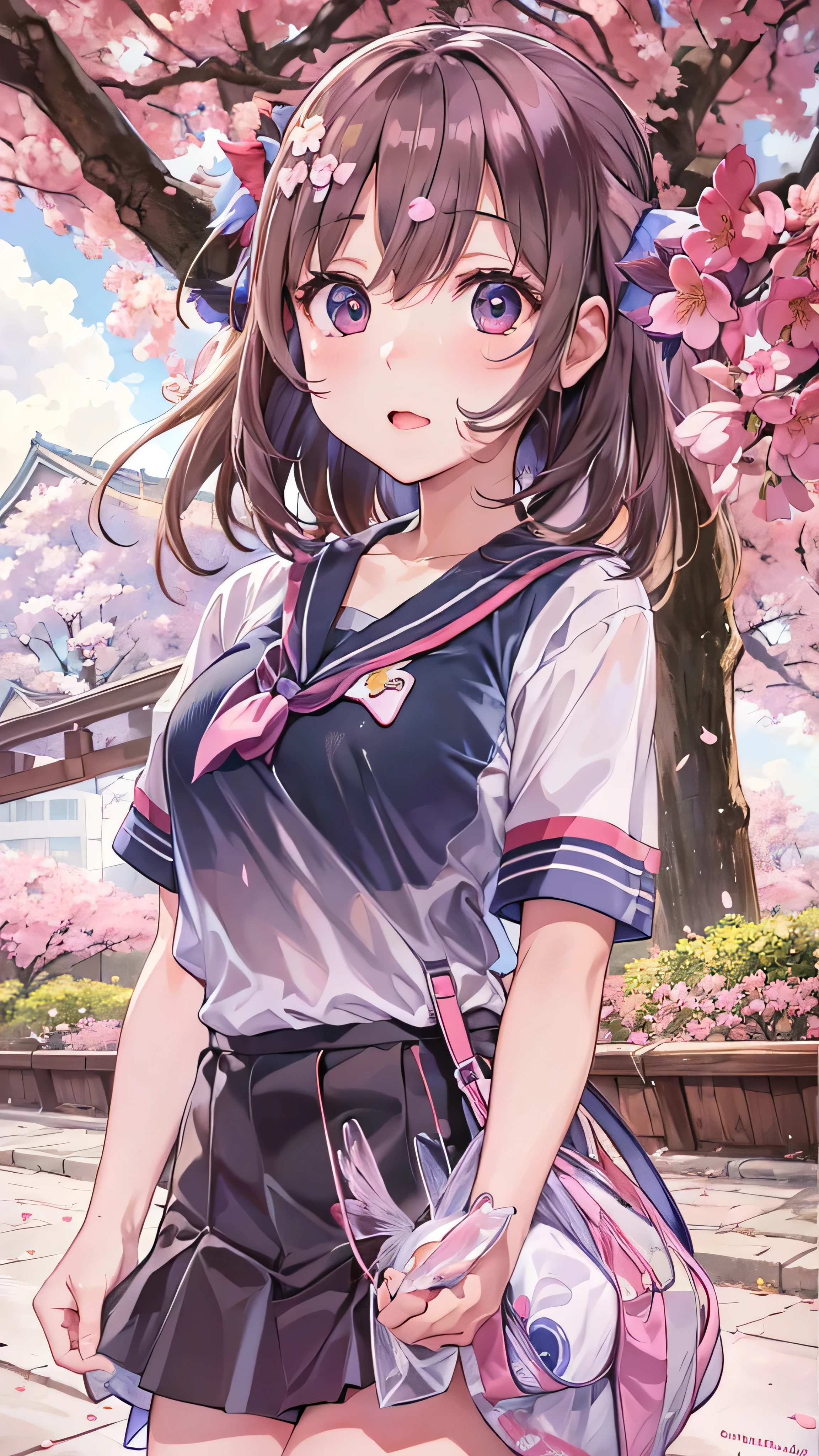 Anime girl with a pink purse and a blue shirt - SeaArt AI
