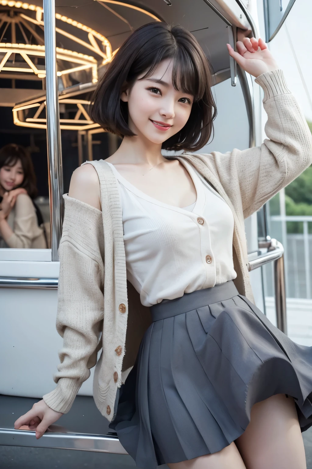 Araffe woman in a skirt and sweater posing for a picture - SeaArt AI