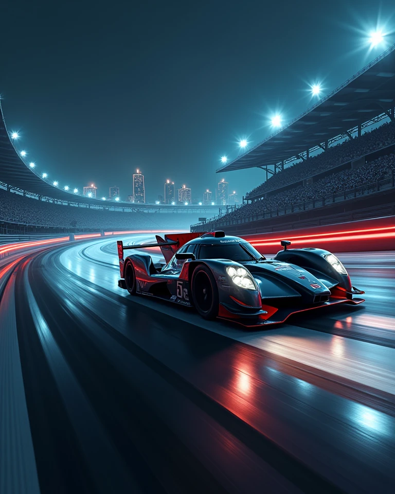 Dramatic racing enviroment a racing car dodge going towards a path in a ...