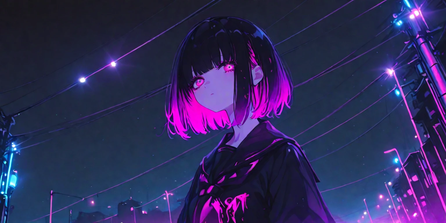 1girl,street lights, neon-color, tilt angle, geometric - SeaArt AI