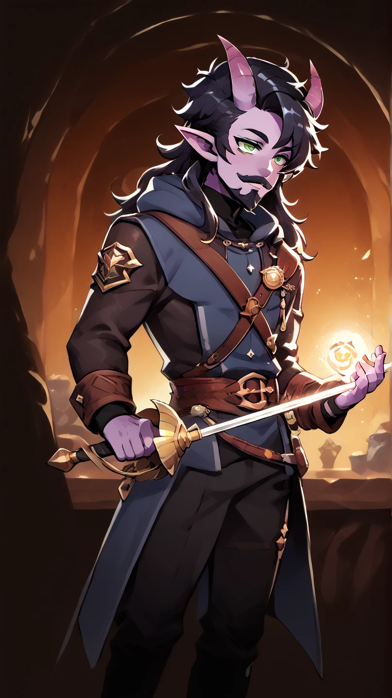 Male Bard rockstar Tiefling with purple skin,cool Tiefling horns with ...