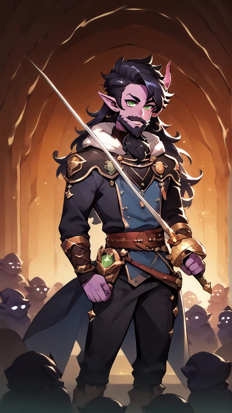 Male Bard rockstar Tiefling with purple skin,cool Tiefling horns with ...