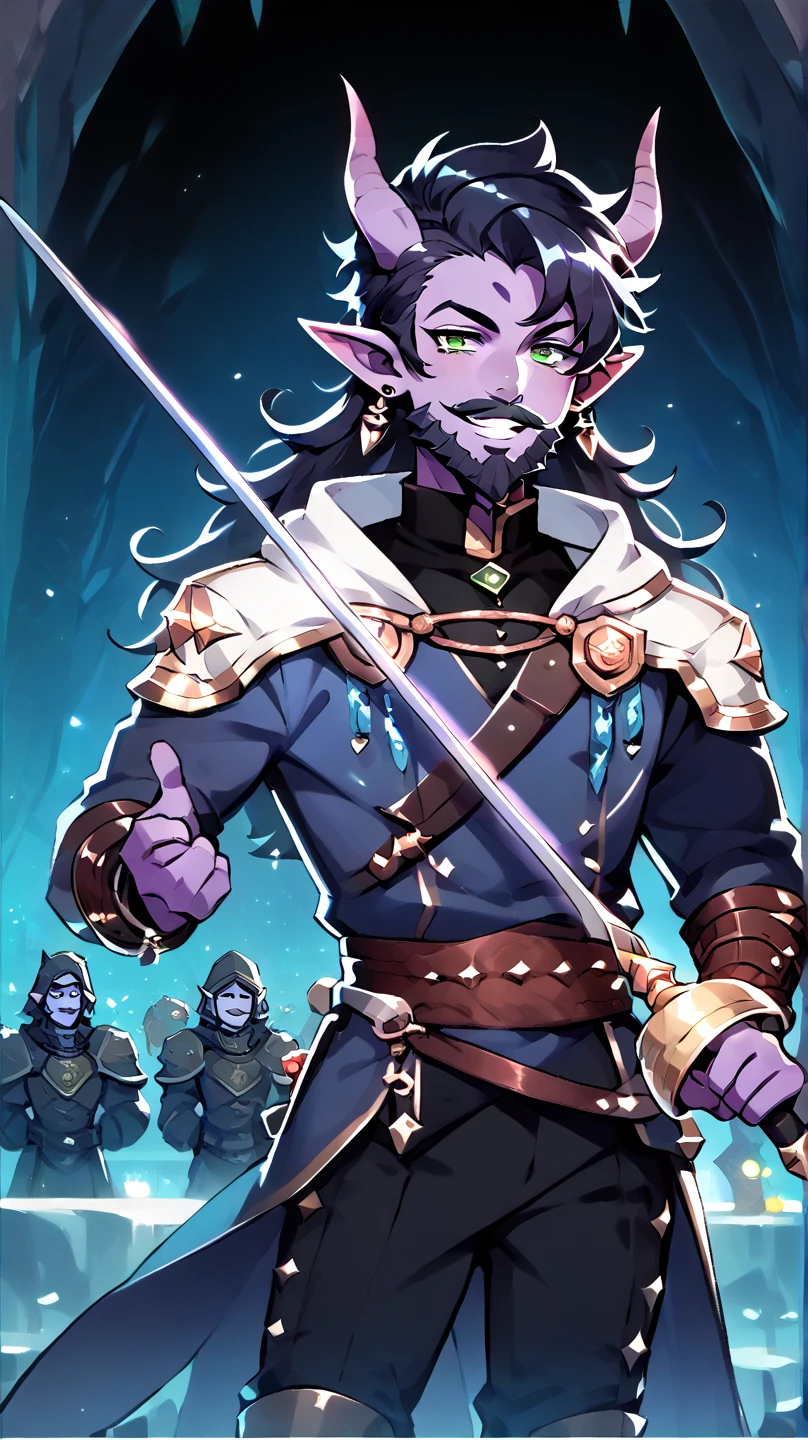 Male Bard rockstar Tiefling with purple skin,cool Tiefling horns with ...