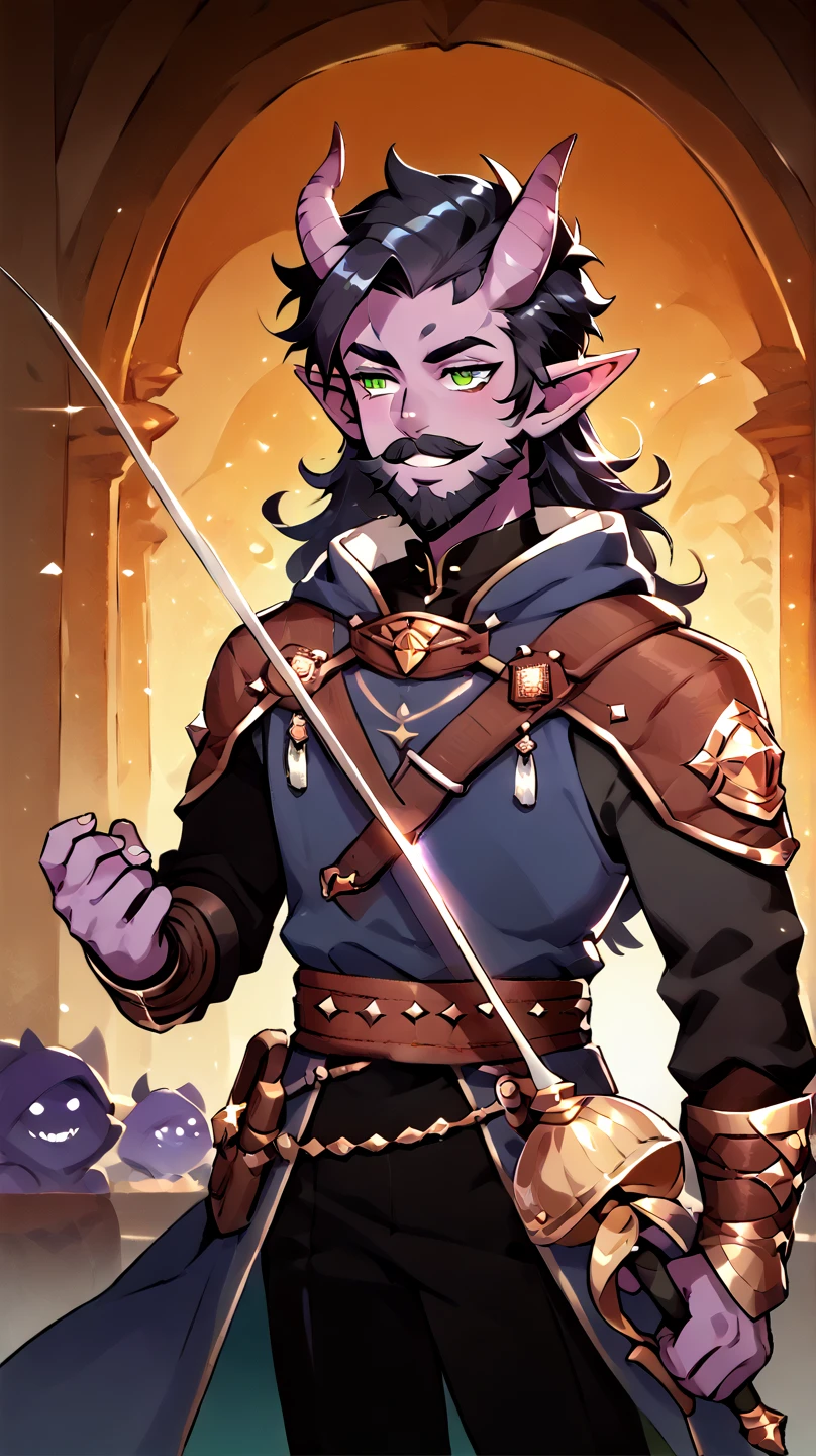 Male Bard rockstar Tiefling with purple skin,cool Tiefling horns with ...