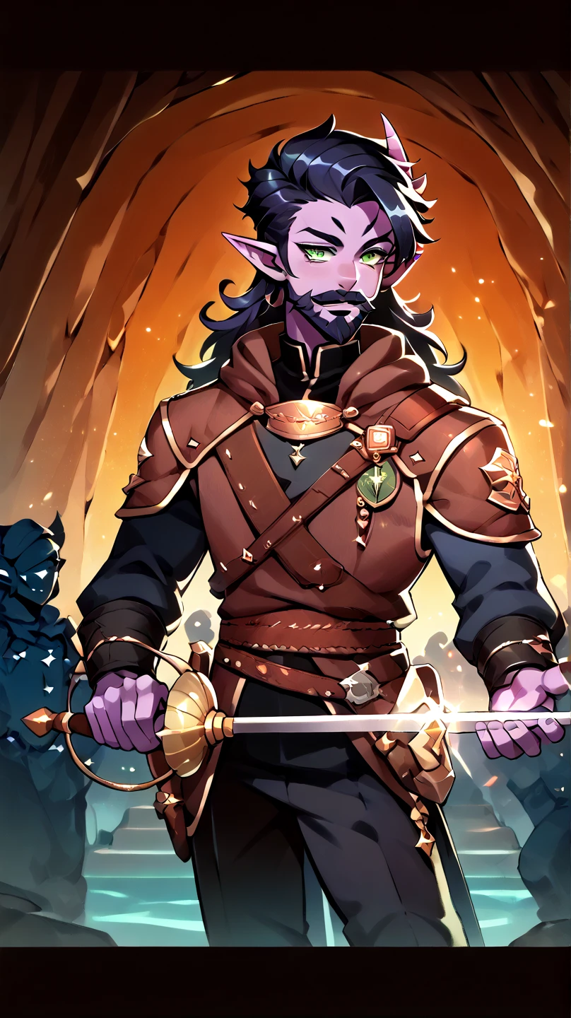 Male Bard rockstar Tiefling with purple skin,cool Tiefling horns with ...