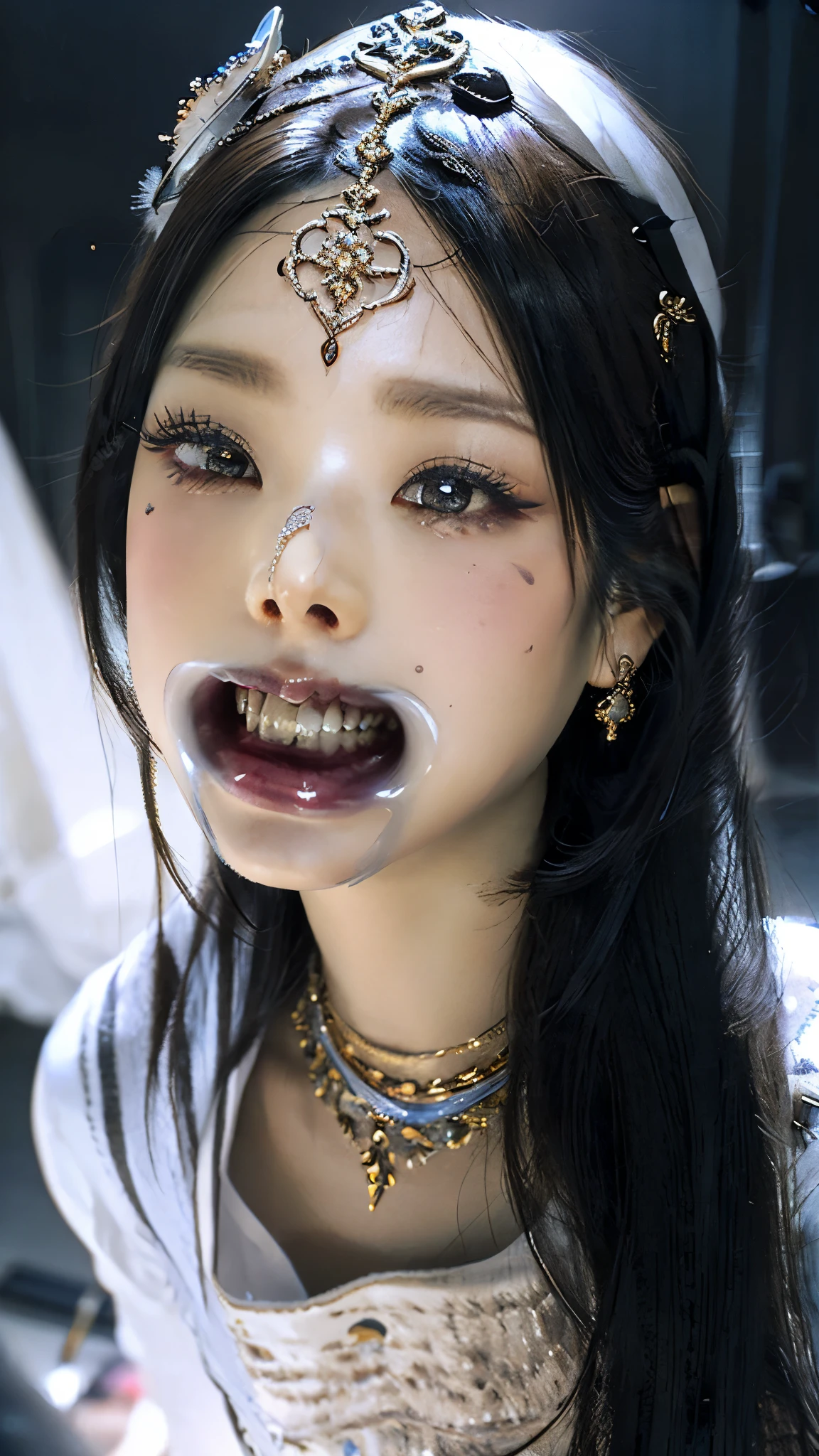 Araffed asian girl with a fake smile and a fake mouth - SeaArt AI