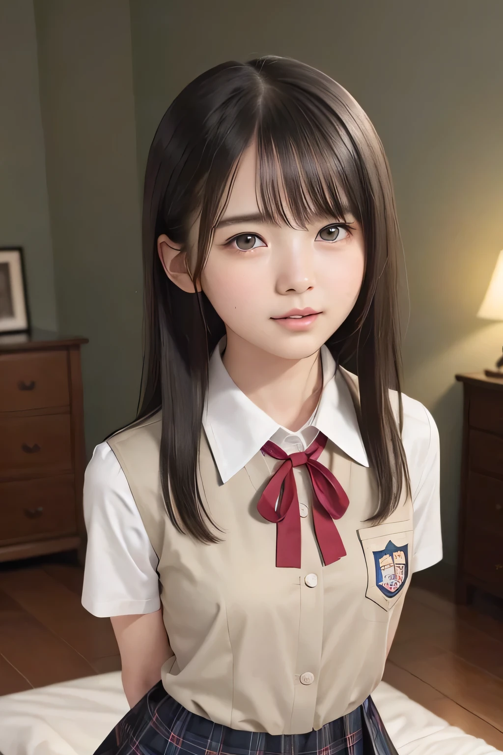 There is a young girl in a school uniform posing for a picture - SeaArt AI