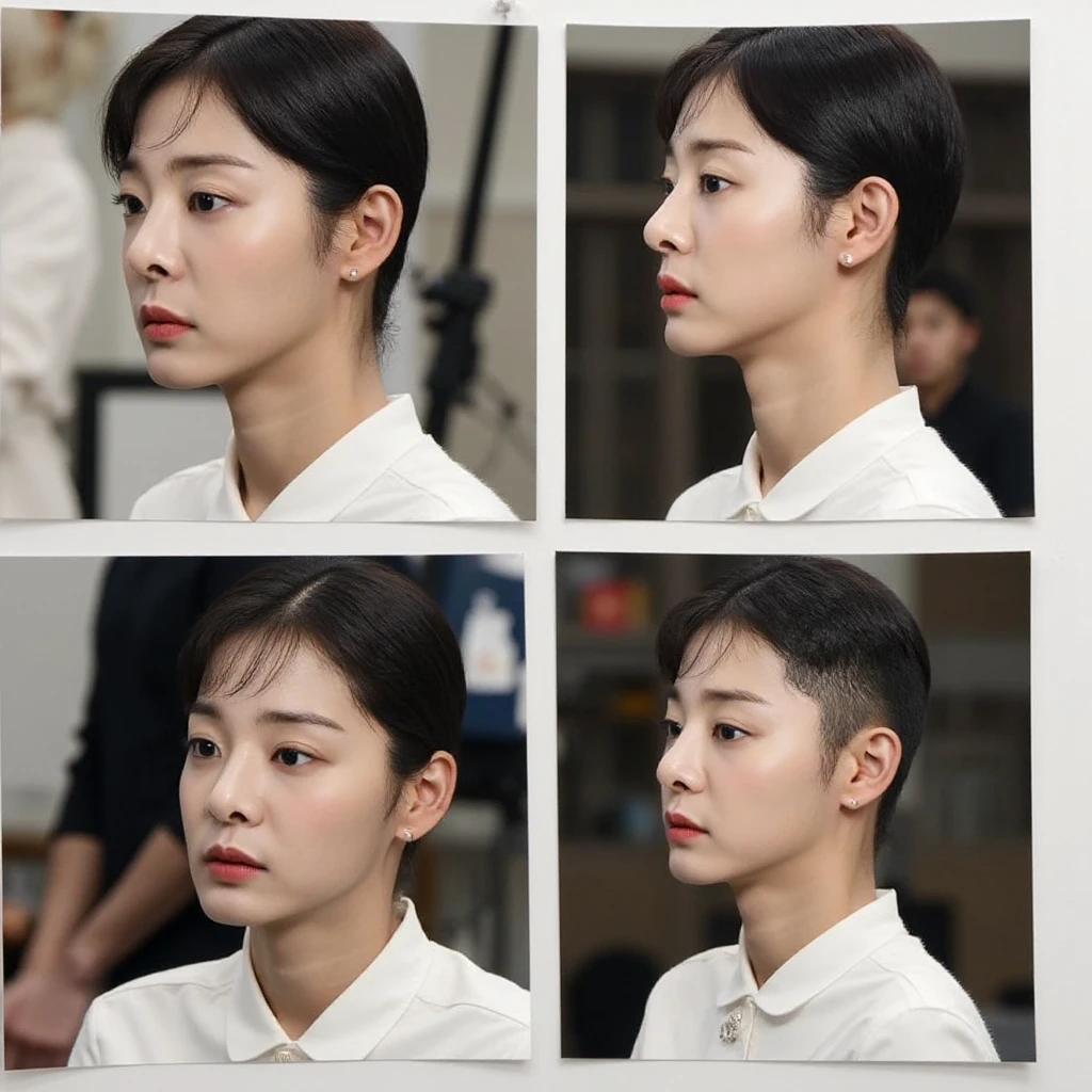 Contact sheet with 4 images of a woman "Seol Inah", preparing for the ...