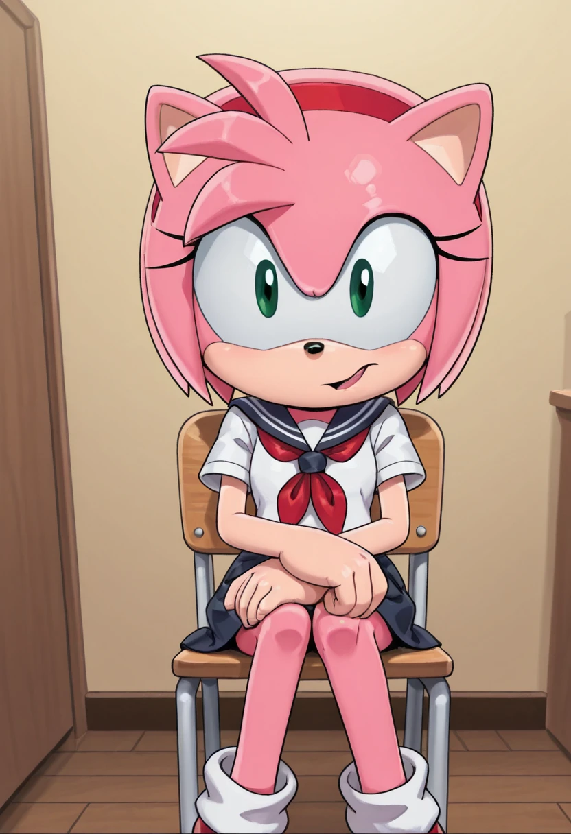 Amy Rose - Sonic X. a darkly lit room with a chair in front of it with ...