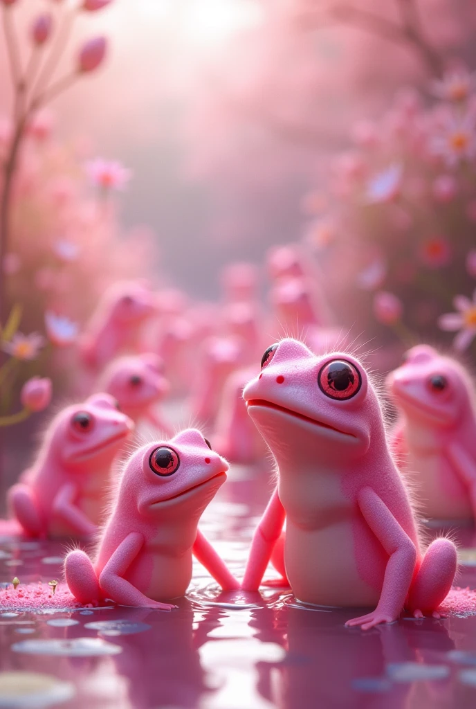 Pink frogs and pink tadpoles saying the name Elisa several times ...
