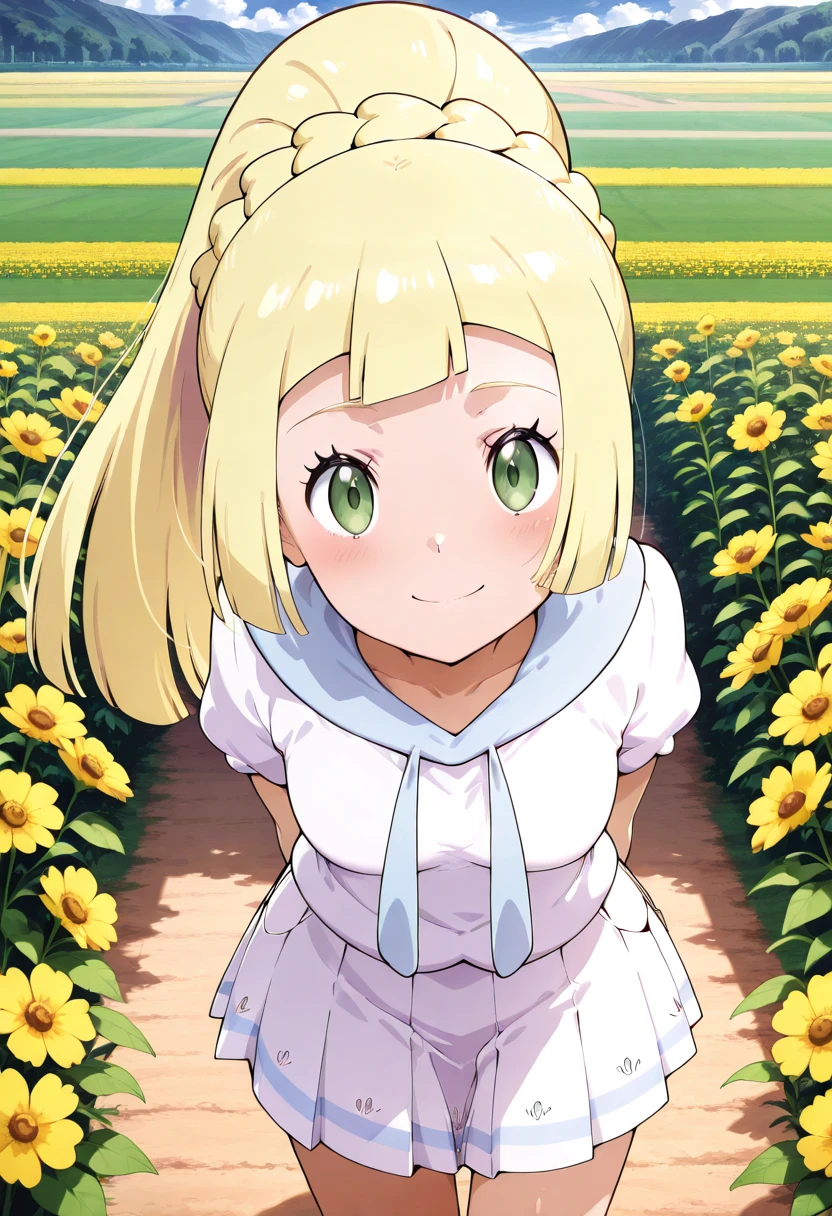 1girl, standing, leaning forward, arms behind back, facing viewer ...